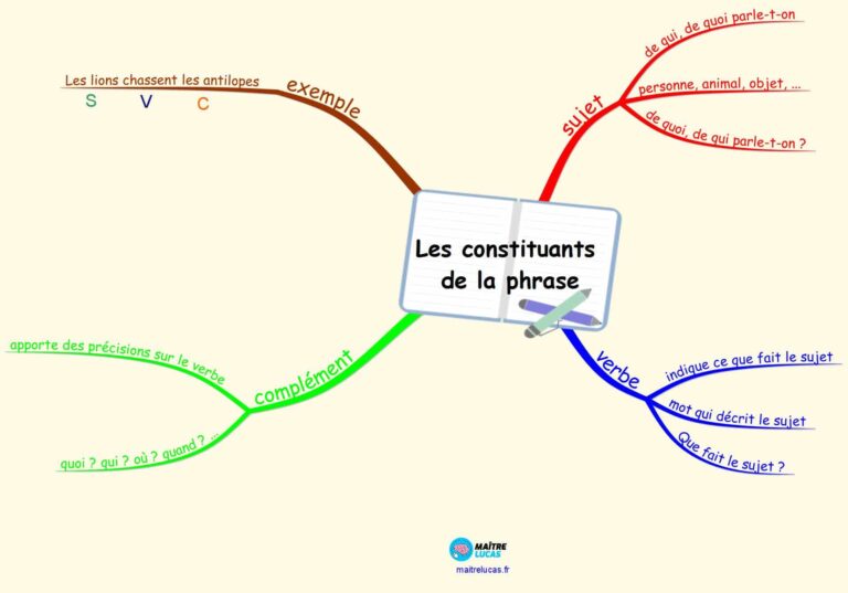 Carte mentale les constituants de la phrase - CE1 CE2 - Maître Lucas Carte mentale les constituants de la phrase - CE1 CE2 - Maître Lucas