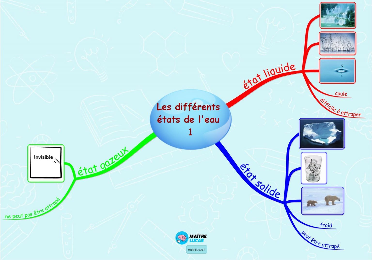 Carte mentale Les états de l'eau CP CE1 CE2 CM1 - Maître Lucas