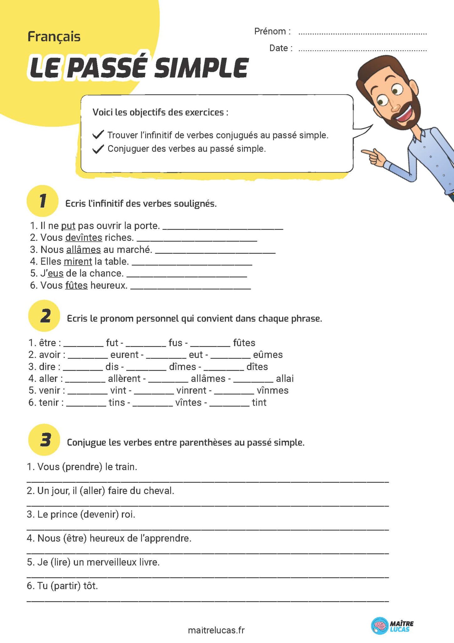 Découvrez des Fiches d'exercices CP CE1 CE2 CM1 CM2 - Maître Lucas