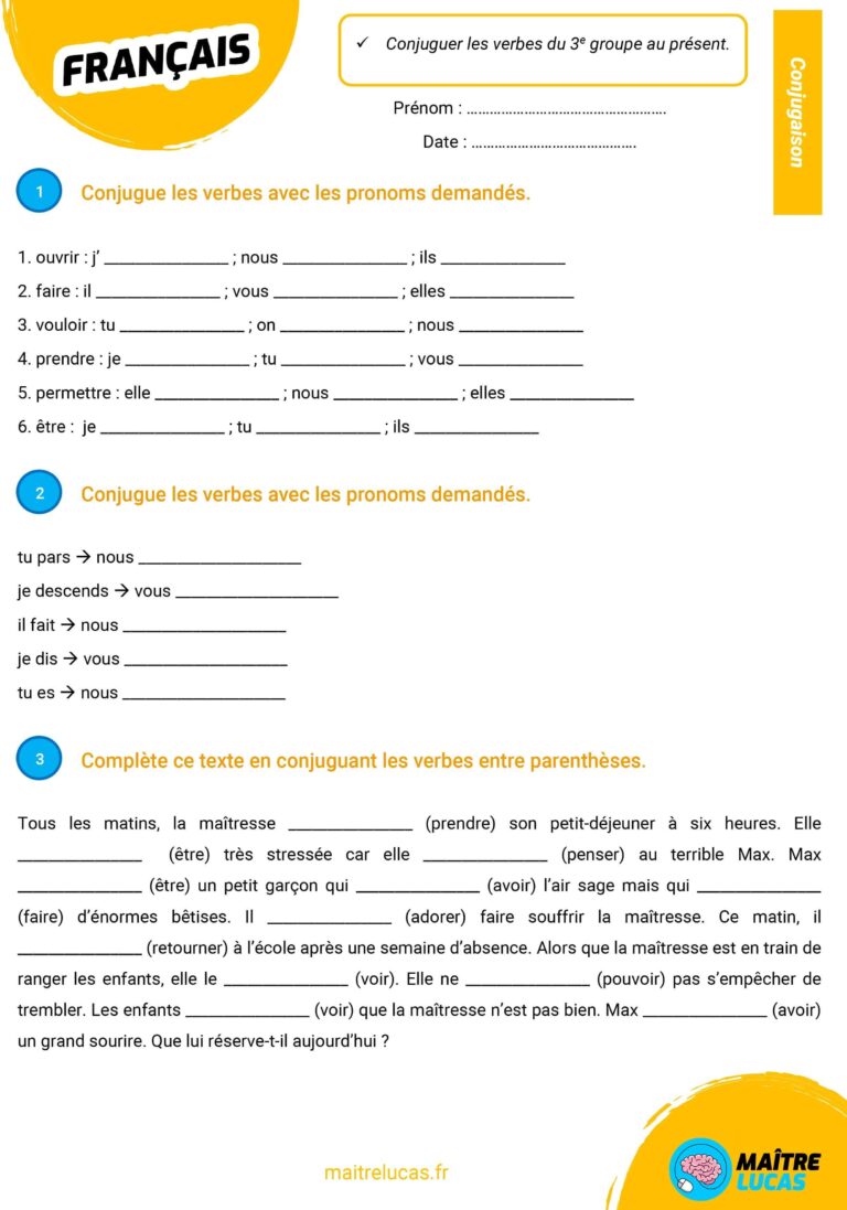 Découvrez des Fiches d'exercices CP CE1 CE2 CM1 CM2 - Maître Lucas