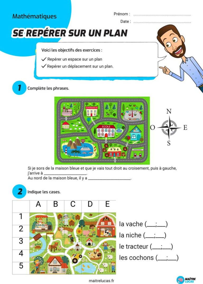 Exercices Se repérer sur un plan CM1 CM2 - Maître Lucas Exercices Se repérer sur un plan CM1 CM2 - Maître Lucas